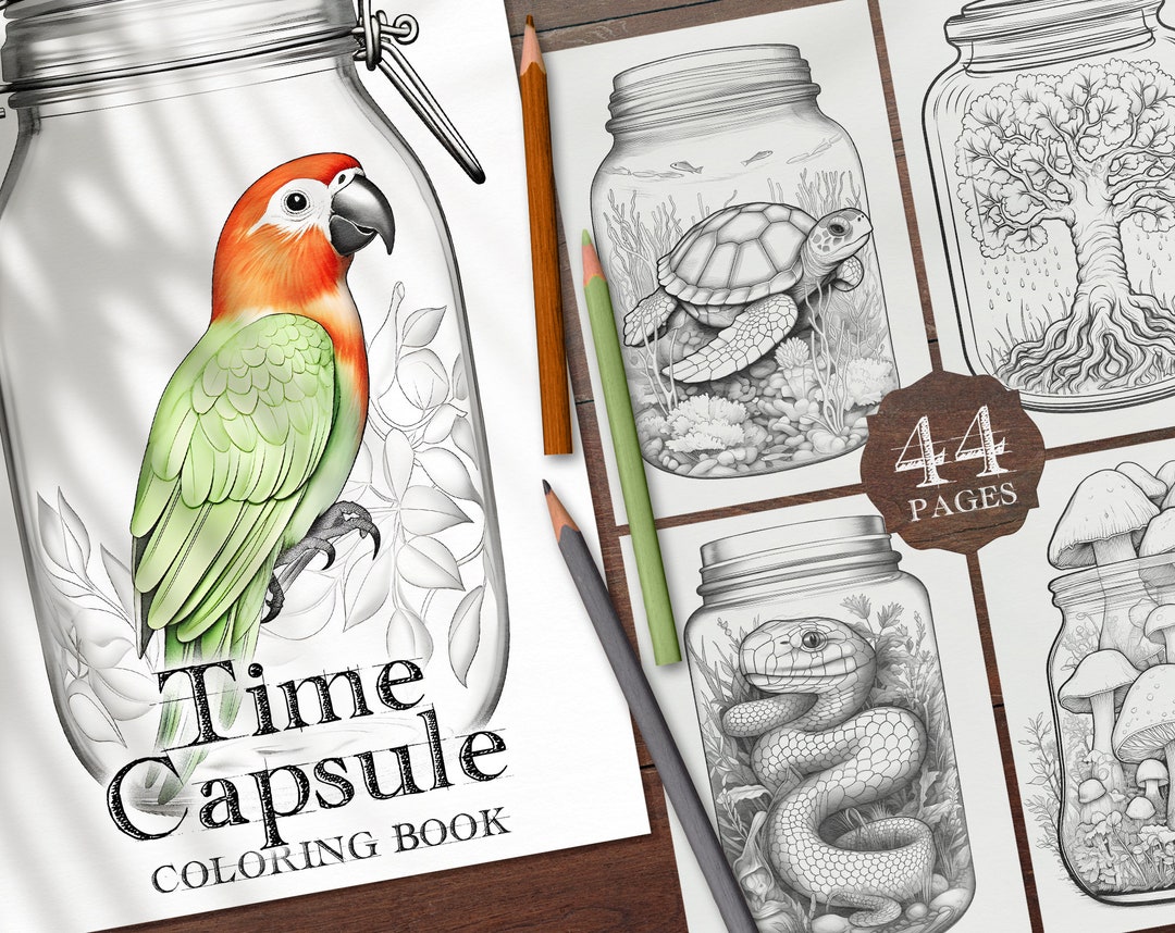 44 Time Capsule Digital Coloring Book, Beautiful Life in Glass Jar ...