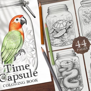 44 Time Capsule Digital Coloring Book, Beautiful Life in Glass Jar ...