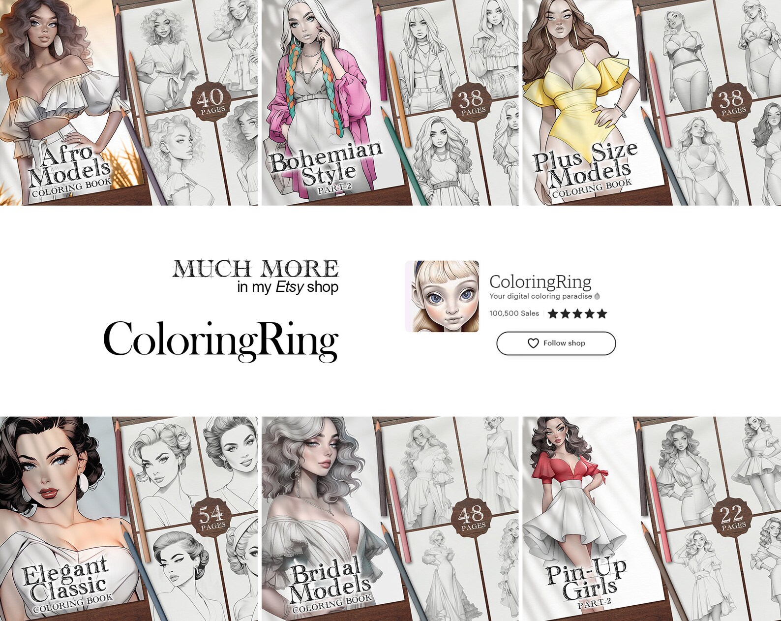 38 Bohemian Style Digital Coloring Book Part-2, Fashion Models Coloring ...