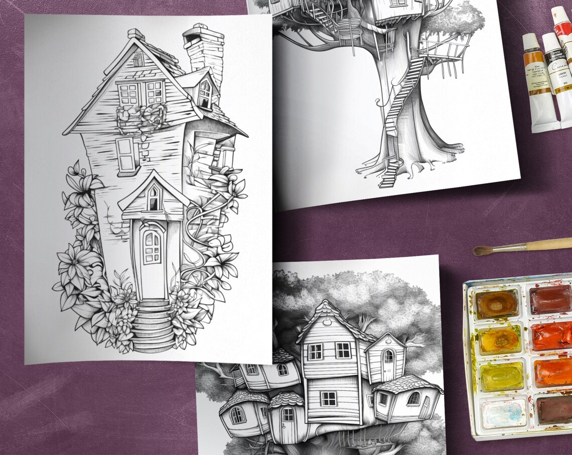 18 Fairy House Coloring Page Part-2 Fantasy House Magical - Etsy