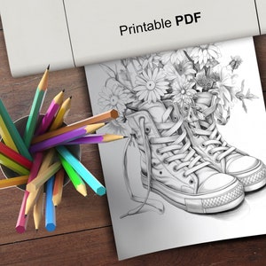 80 Floral Sneakers Digital Coloring Book, Floral Shoes Coloring Pages ...