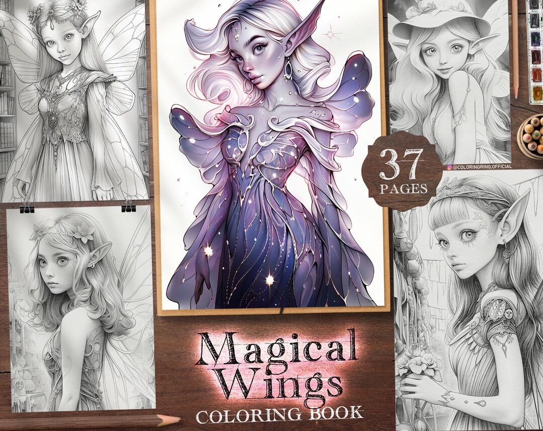 37 Magical Wings Digital Coloring Book, Fantasy Fairies Coloring Pages ...