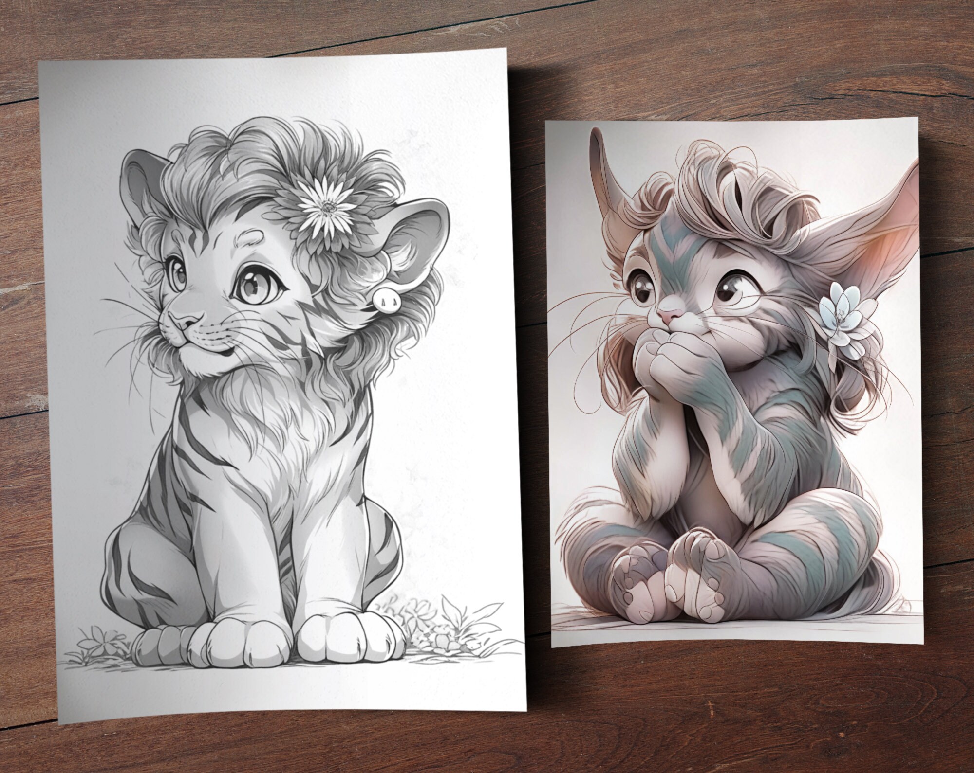 47 Cute Animals Digital Coloring Book, Fantasy Animals Coloring Page ...