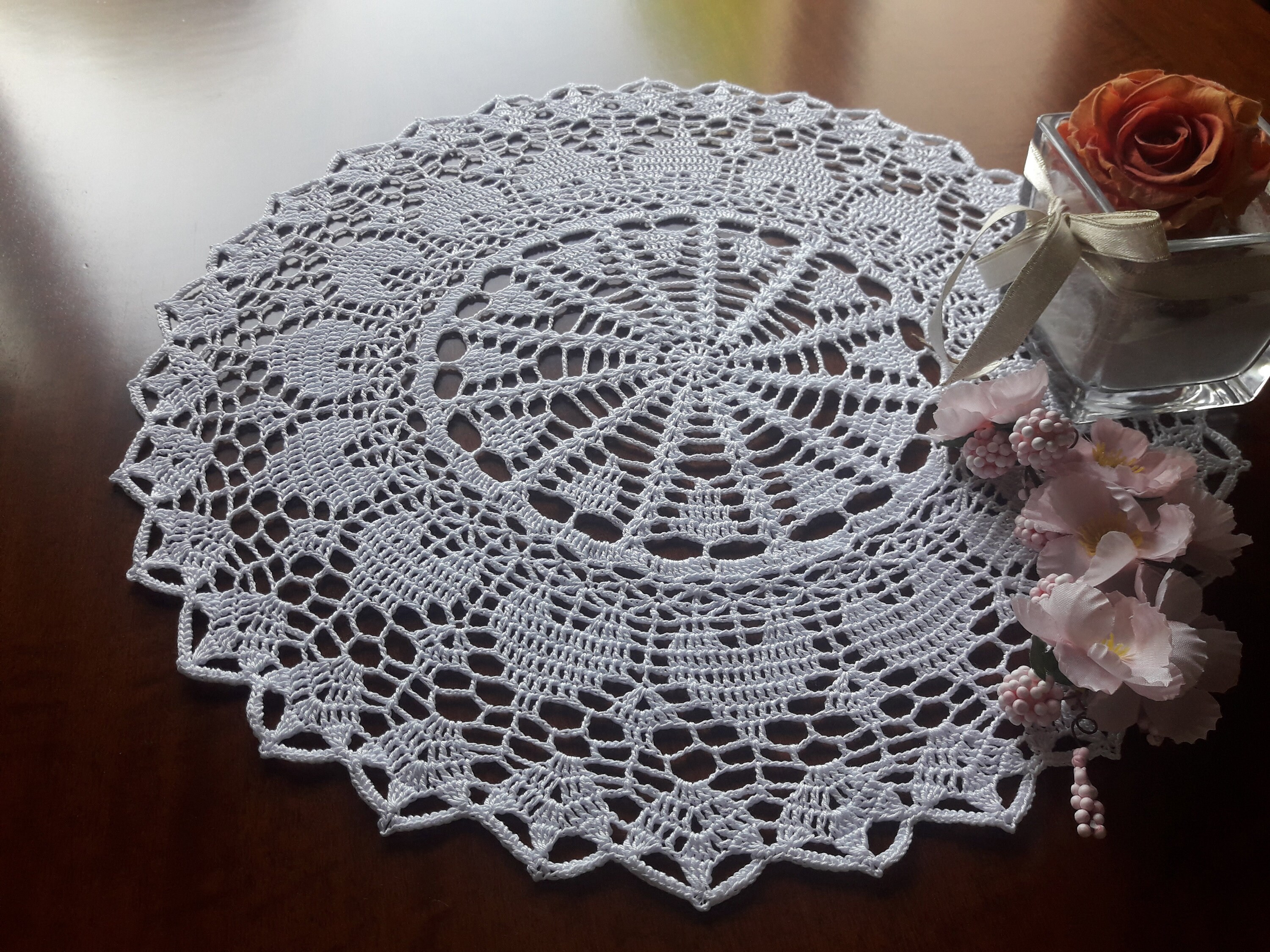 Crochet Italian Lace Doily With Heart Pattern, Valentines Day Decor ...