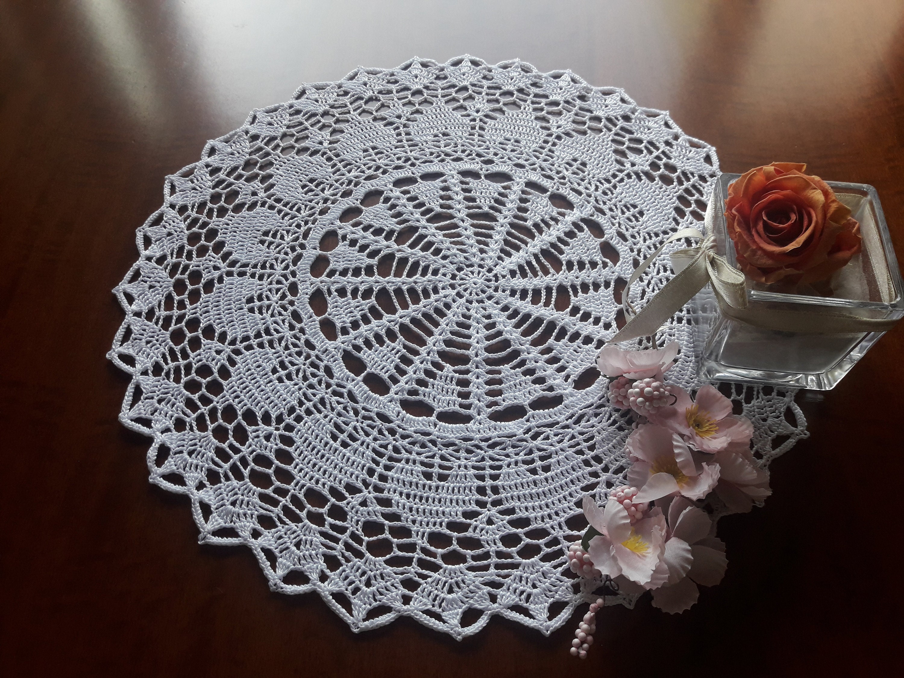 Crochet Italian Lace Doily With Heart Pattern, Valentines Day Decor ...