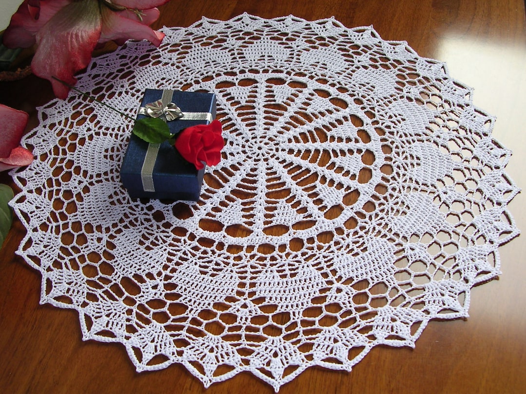Crochet Italian Lace Doily With Heart Pattern, Valentines Day Decor ...