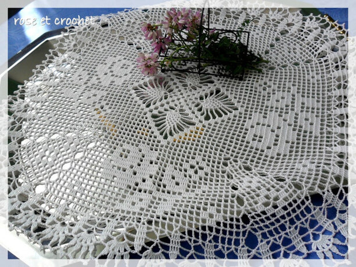 Filet Crochet Square Lace Doily With Roses Pattern White - Etsy