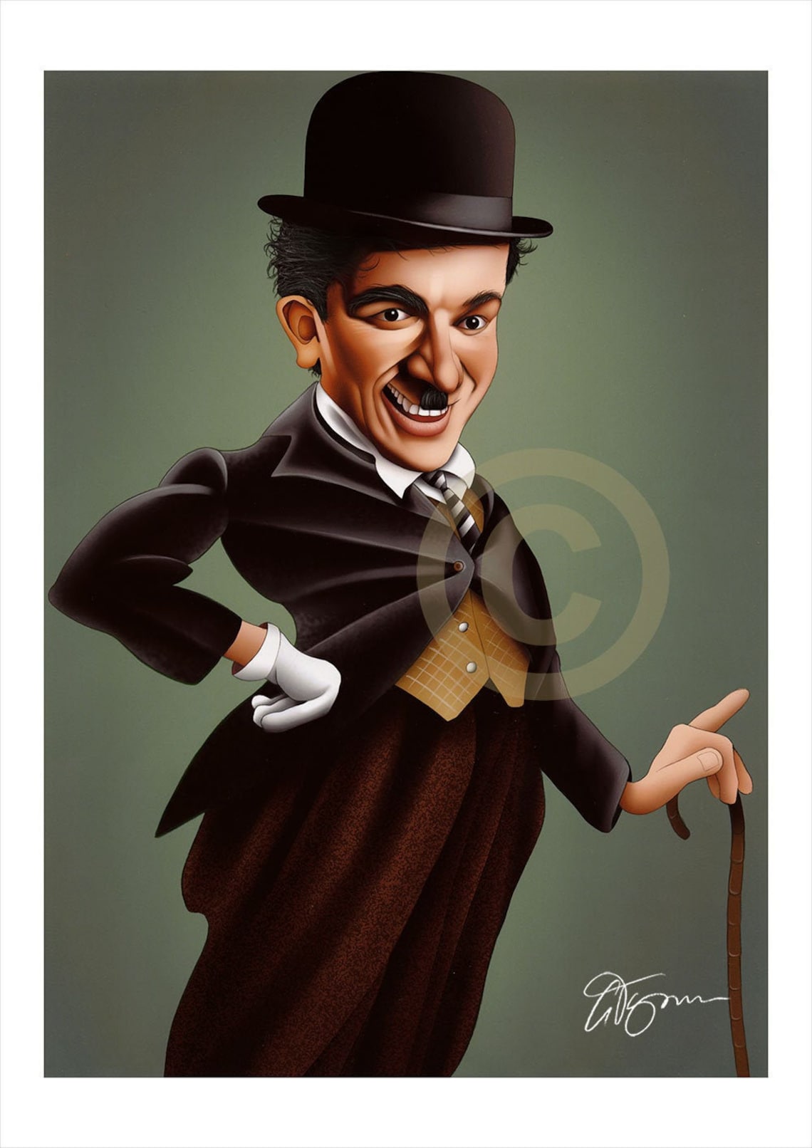 CHARLIE CHAPLIN caricature artwork print signed by artist | Etsy