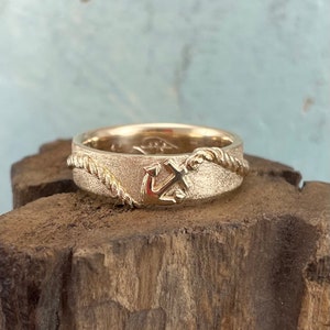 Gold Nautical Wedding Ring / Anchor Ring / Unique Mens Ring / Sailor ...