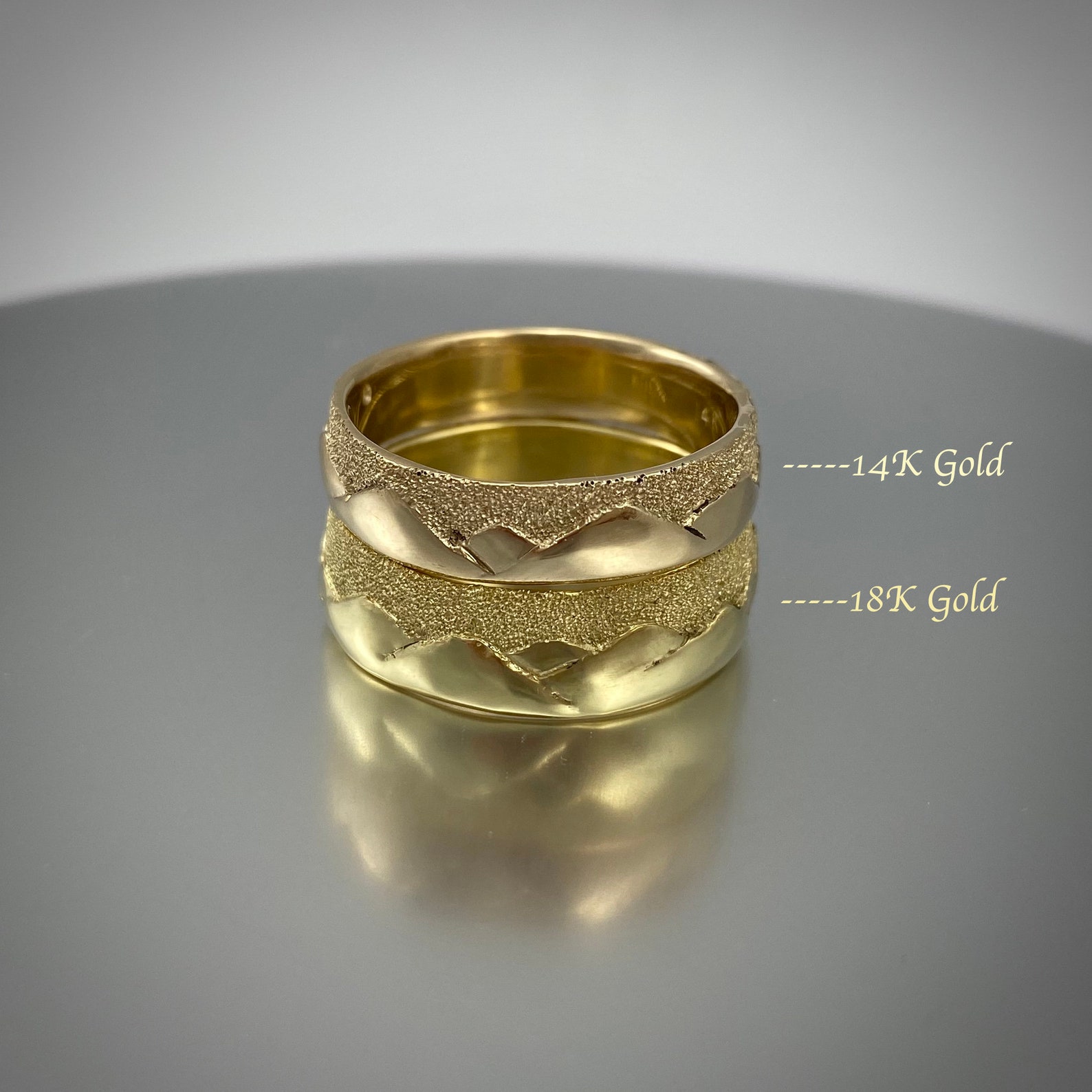 Custom Carved Gold Diamond Mountain Wedding Ring / - Etsy