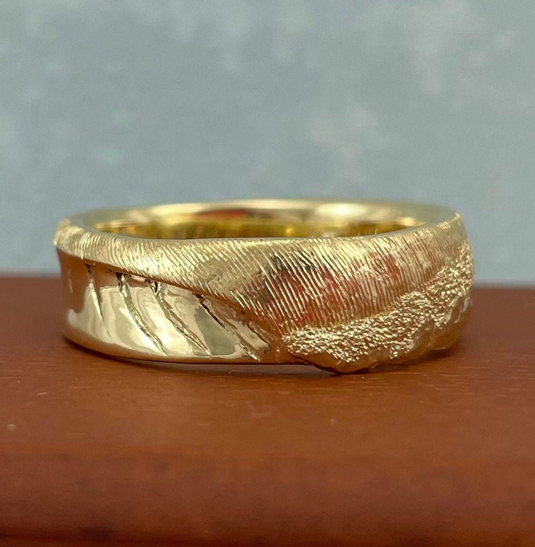 6mm Gold Ocean Wave Wedding Band / Unique Nature-inspired Womens or ...