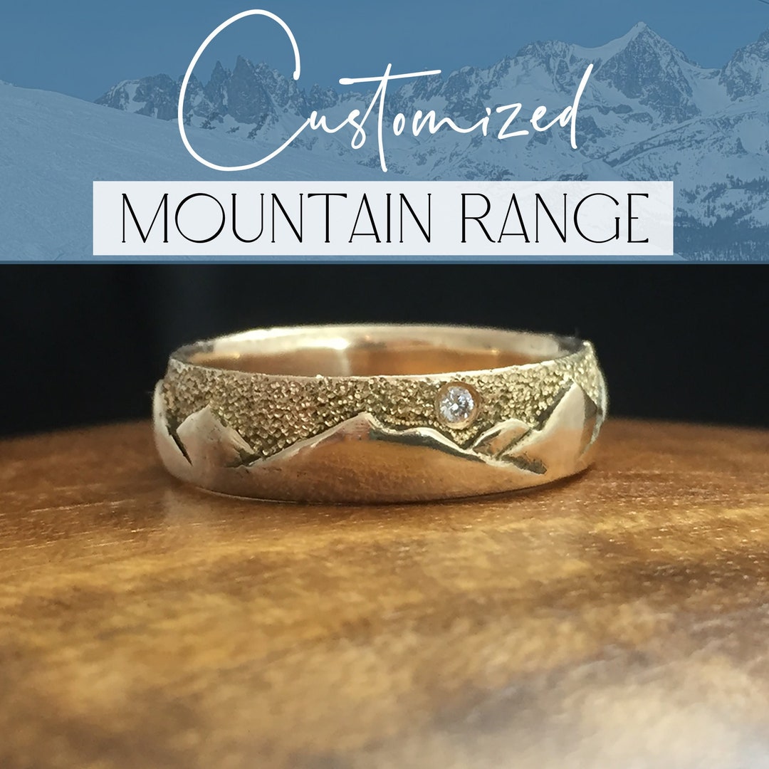 Custom Carved Gold Diamond Mountain Wedding Ring / Personalized ...