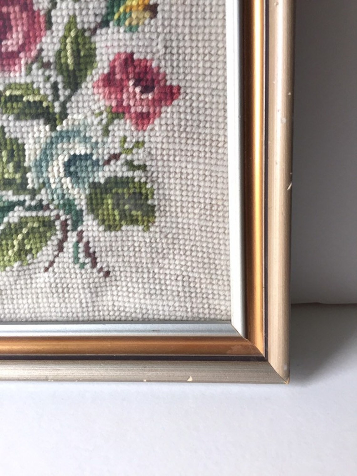 Vintage Floral Needlepoint/vintage Framed Neelepoint Picture/ | Etsy