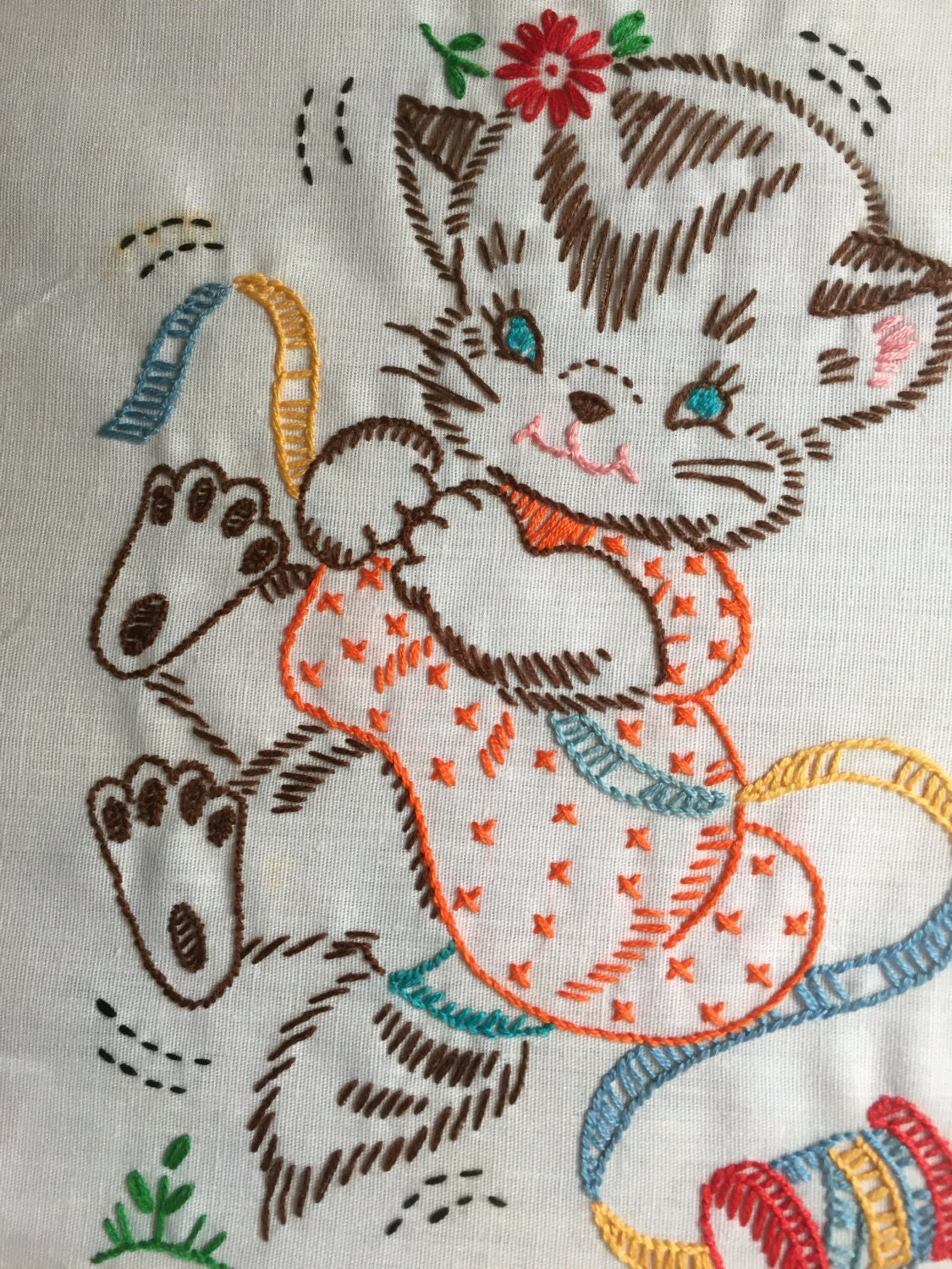 Vintage Embroidered Cat Picture/vintage Decor/vintage Textile/ - Etsy