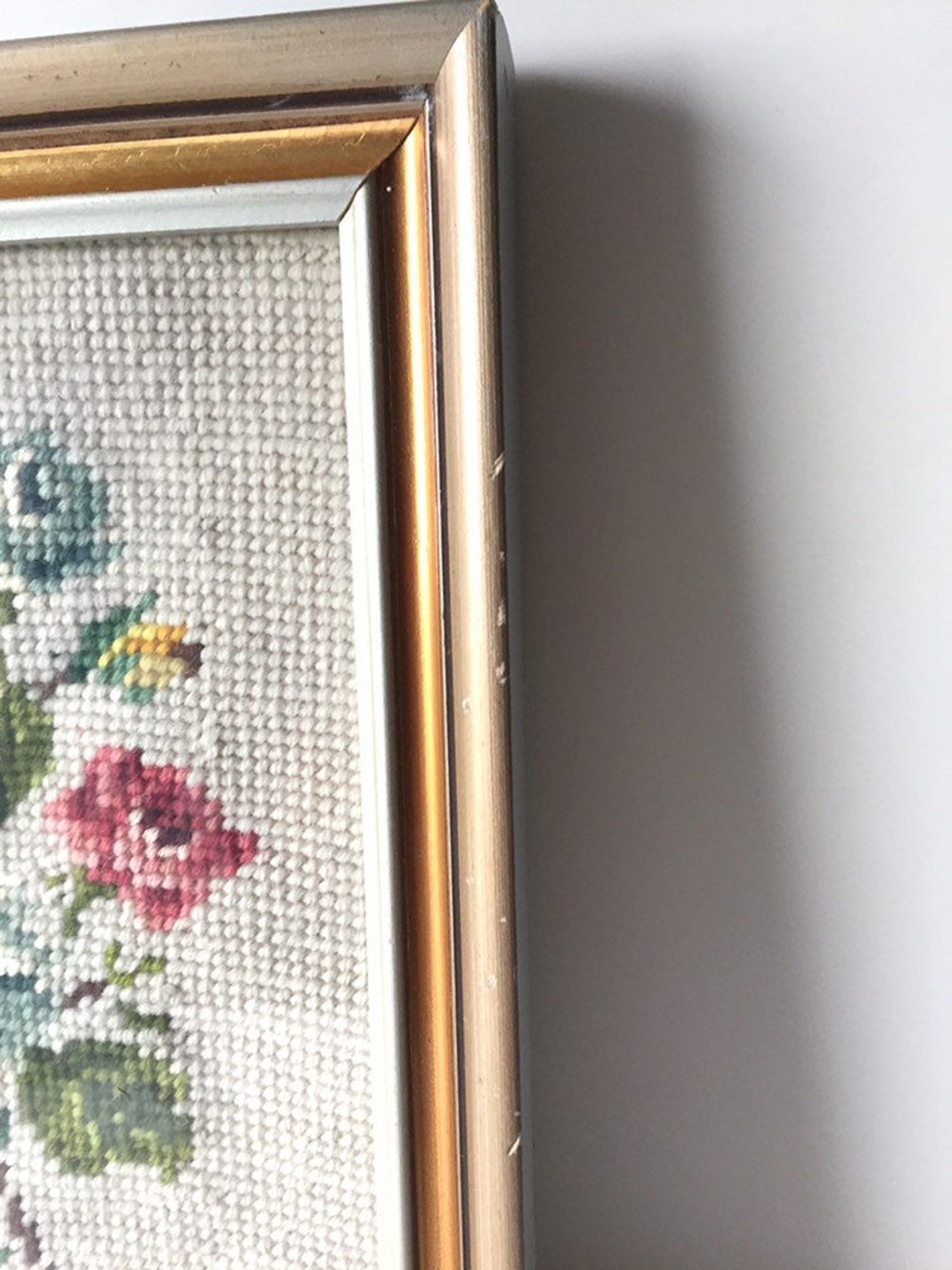 Vintage Floral Needlepoint/vintage Framed Neelepoint Picture/ Framed ...