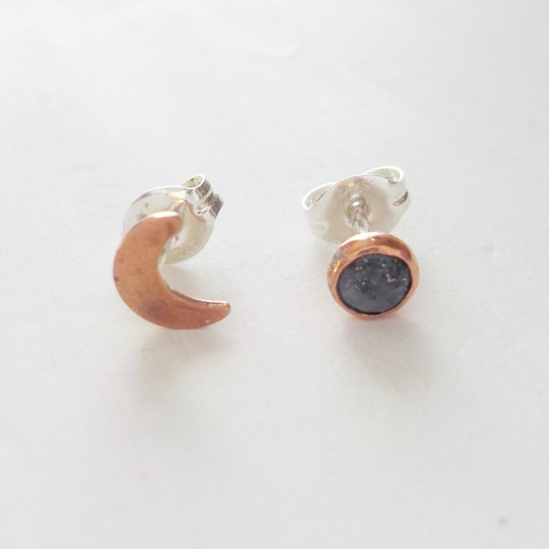 Half Moon and Lapis Studs, Celestial Studs, Mismatched Studs, Multi ...