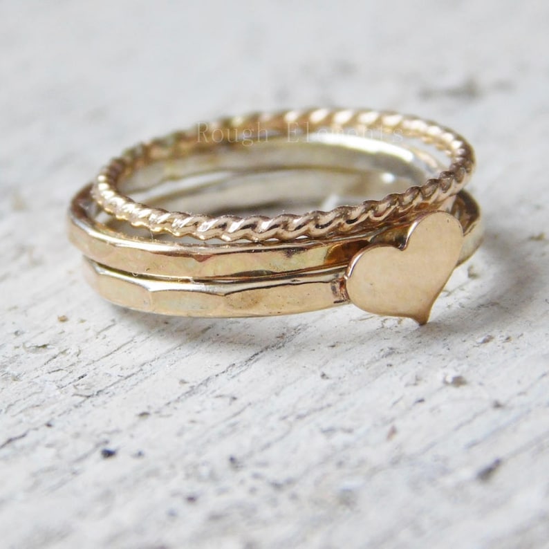 Gold Filled Heart and Fine Silver Stacking Rings Heart | Etsy