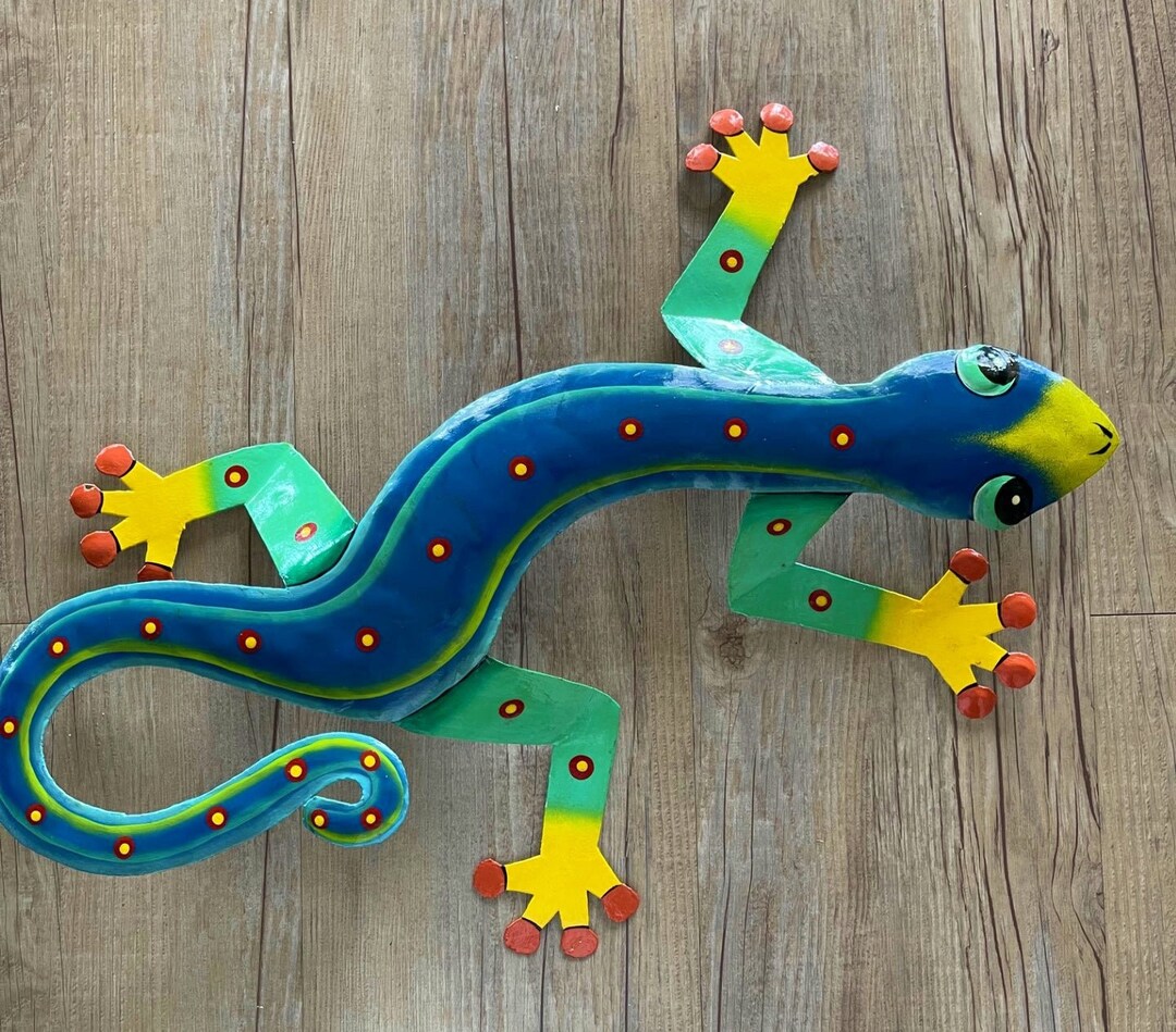 Large Recycled Metal Gecko Haitian Garden Tropical Wall Art Blue - Etsy