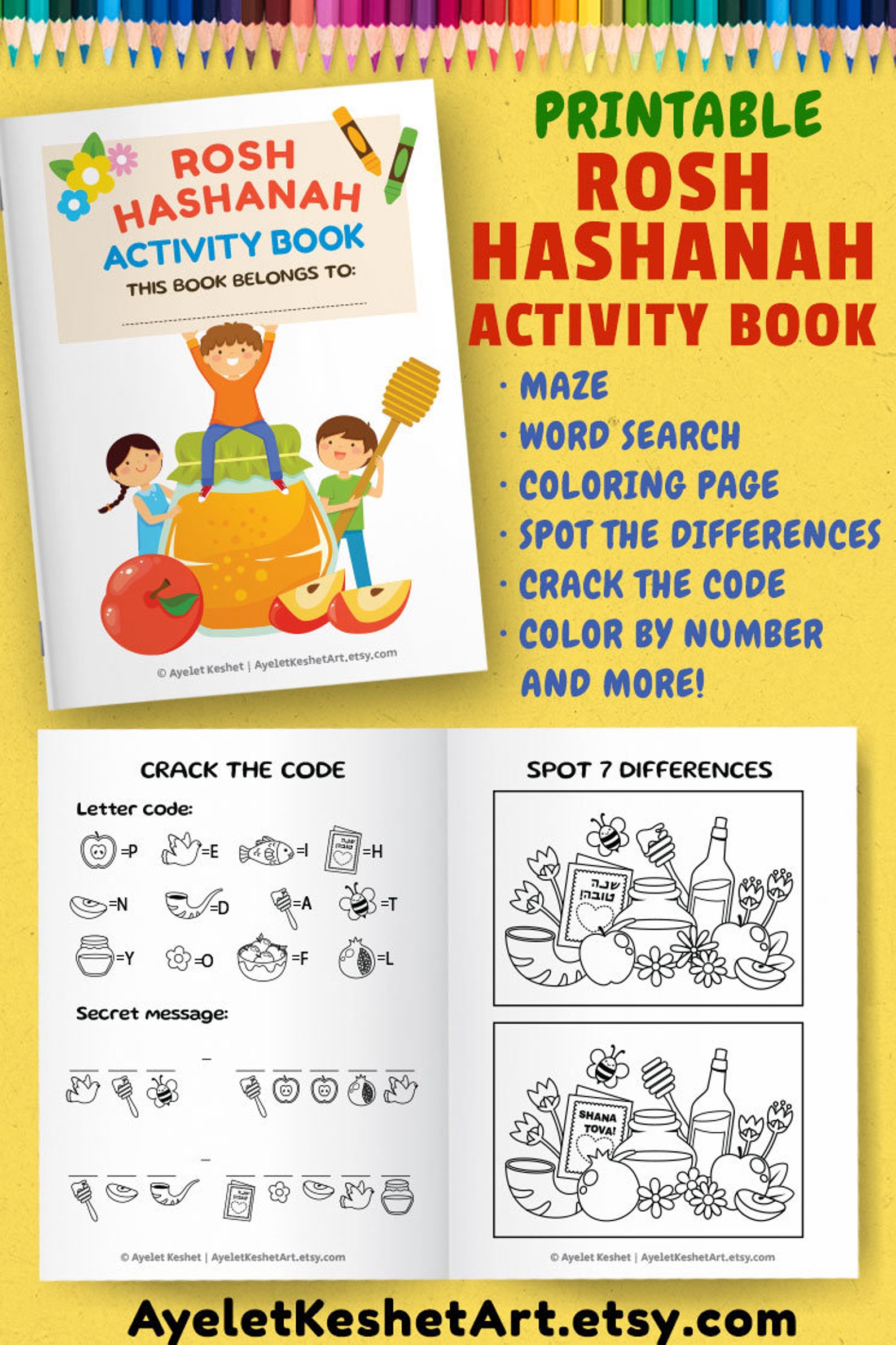 Printable Rosh Hashanah Activity Book for Kids. Activity - Etsy