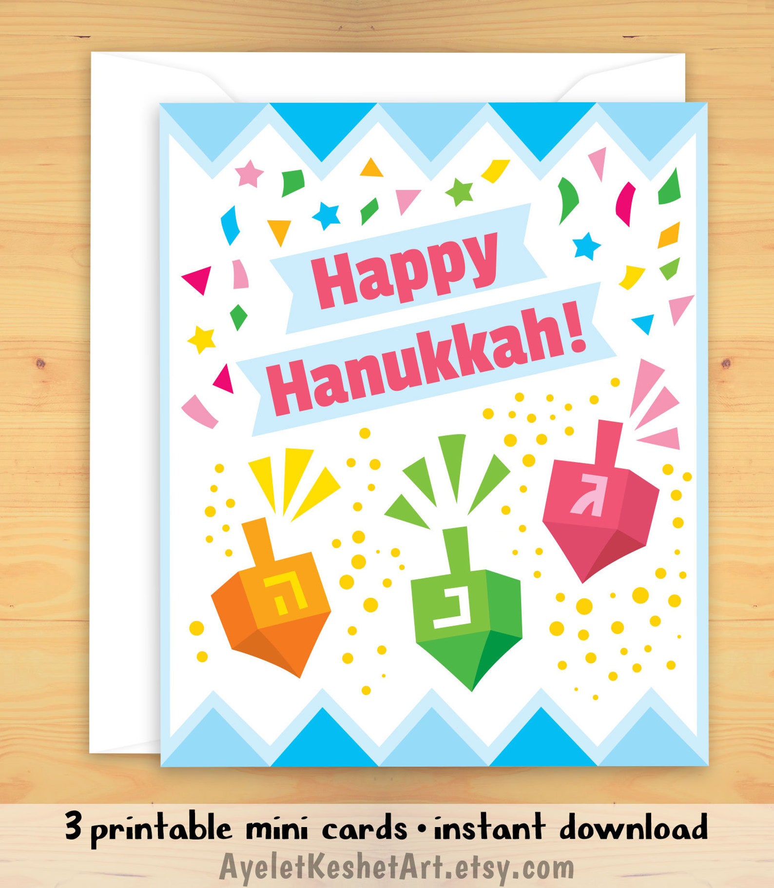 Printable Happy Hanukkah Cards. Set of 3 Mini Cards & Envelope - Etsy