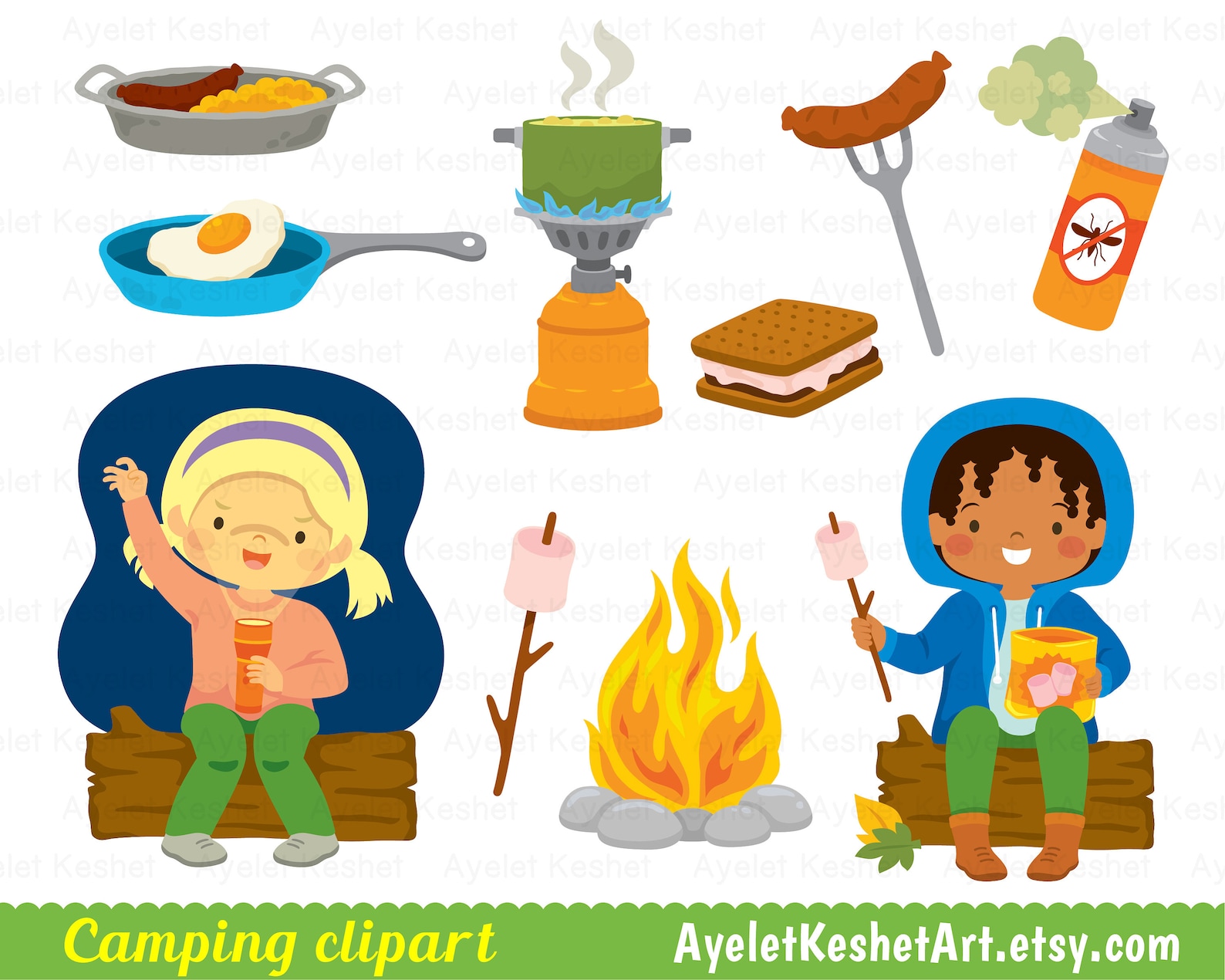 Camping Clipart Set. Travel and Outdoors Activities, Camping Gear and ...