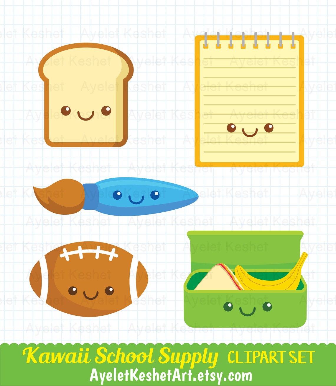 Kawaii School Clipart Set. Cute Digital Clipart Bundle for - Etsy
