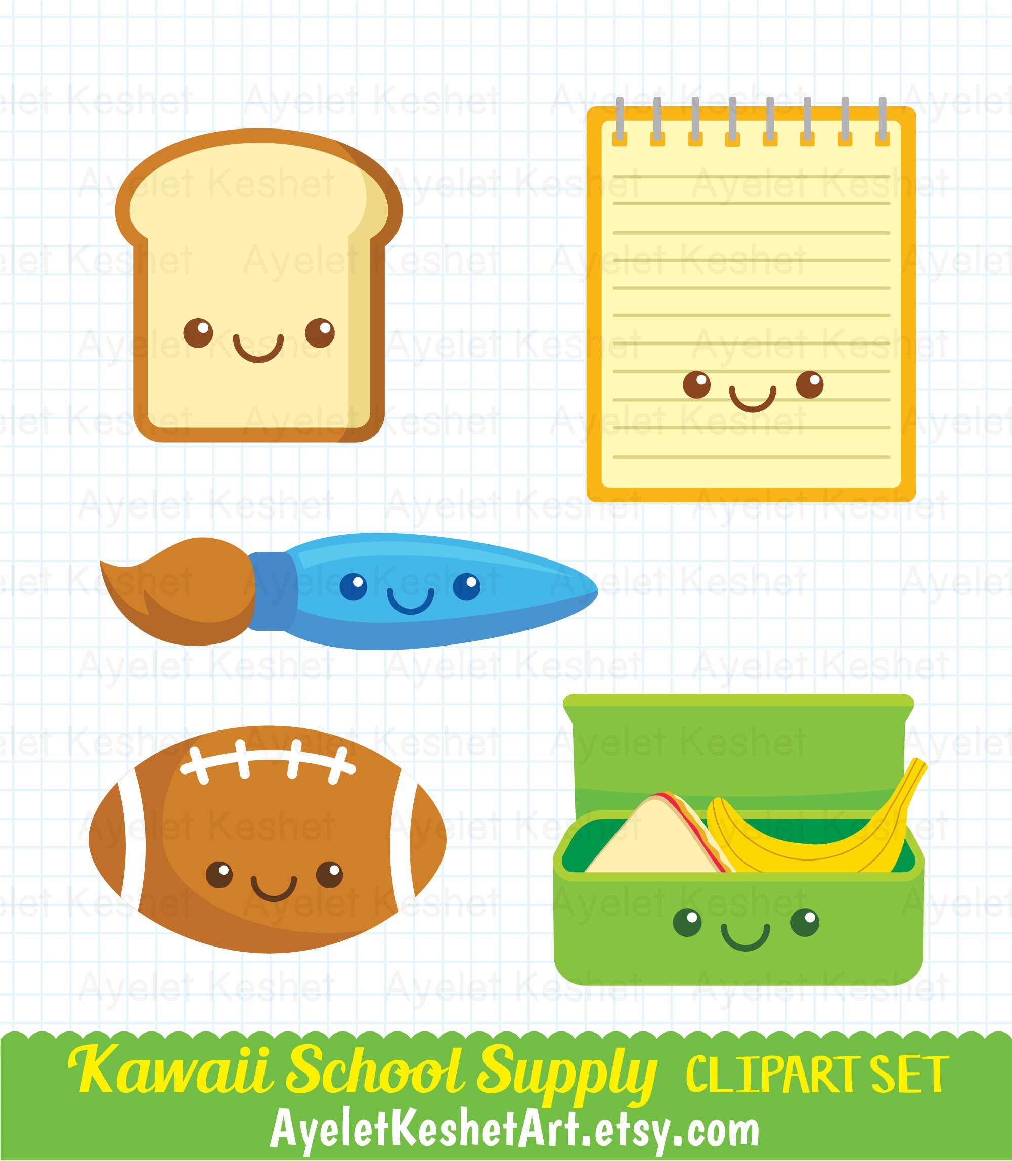 Kawaii School Clipart Set. Cute Digital Clipart Bundle for - Etsy