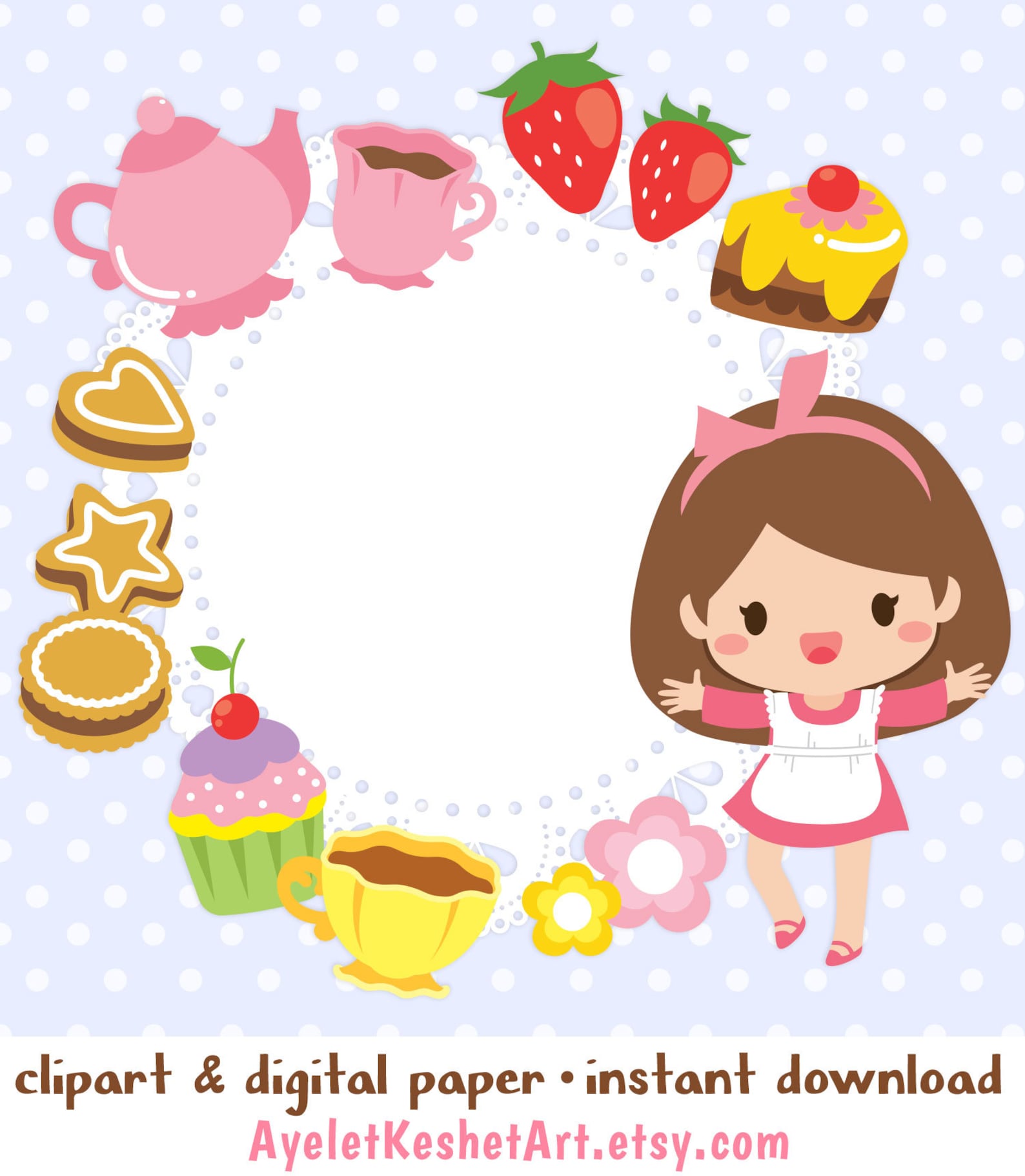 Digital Clip Art Set and Digital Paper Cute Tea Party. - Etsy Israel