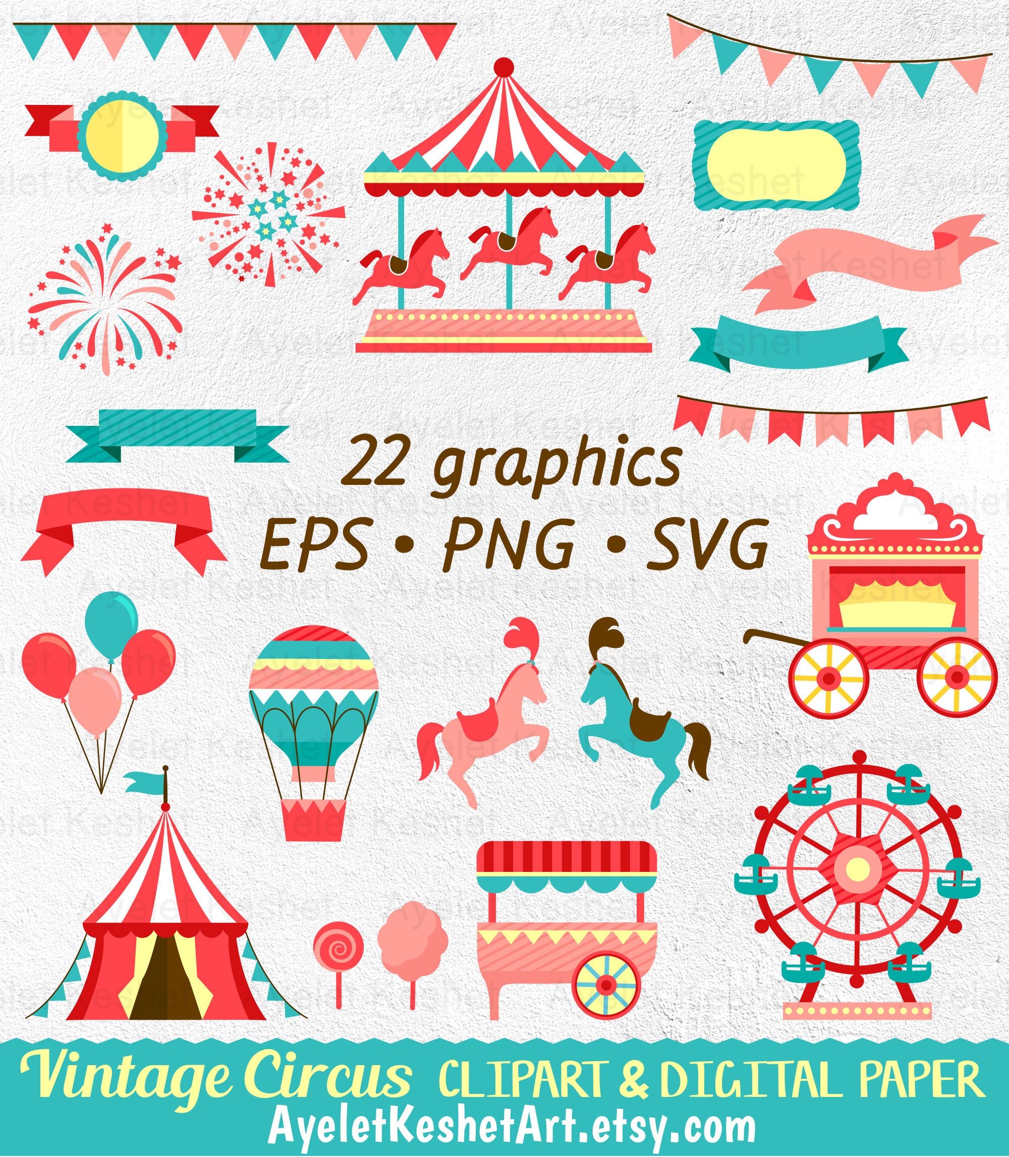 Vintage circus clipart bundle and digital paper. PNG SVG and | Etsy