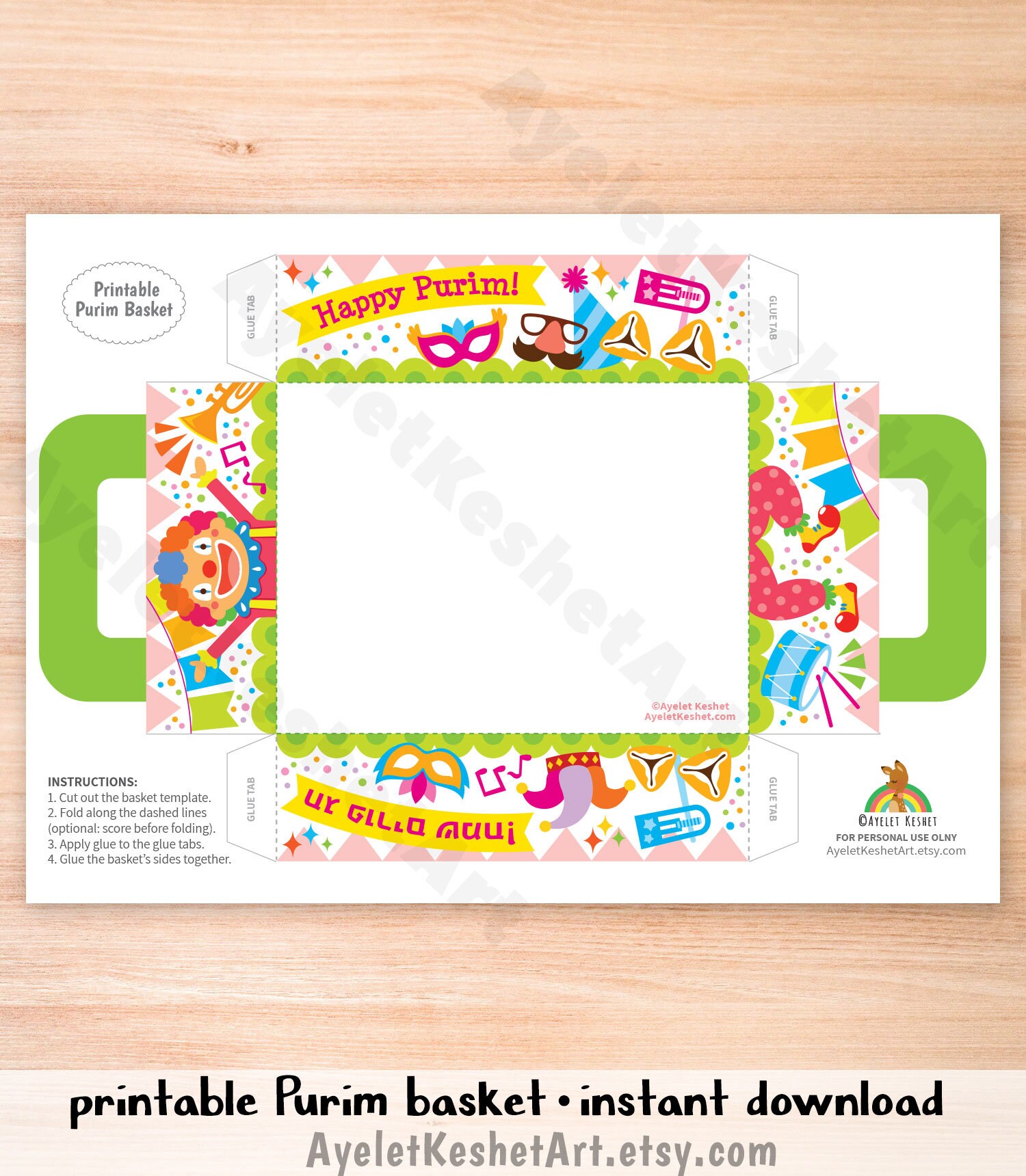 Printable Happy Purim basket for a Purim gift or mishloach | Etsy