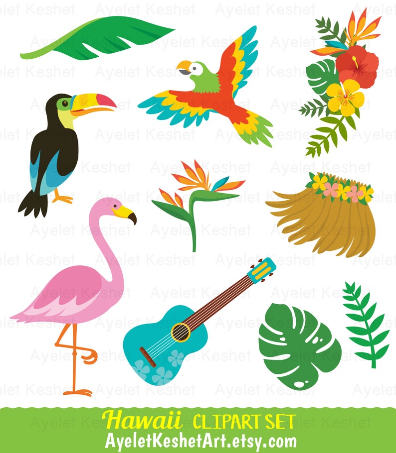 Tropical Clipart Set. Hawaii Beach and Summer Clipart Bundle - Etsy Israel