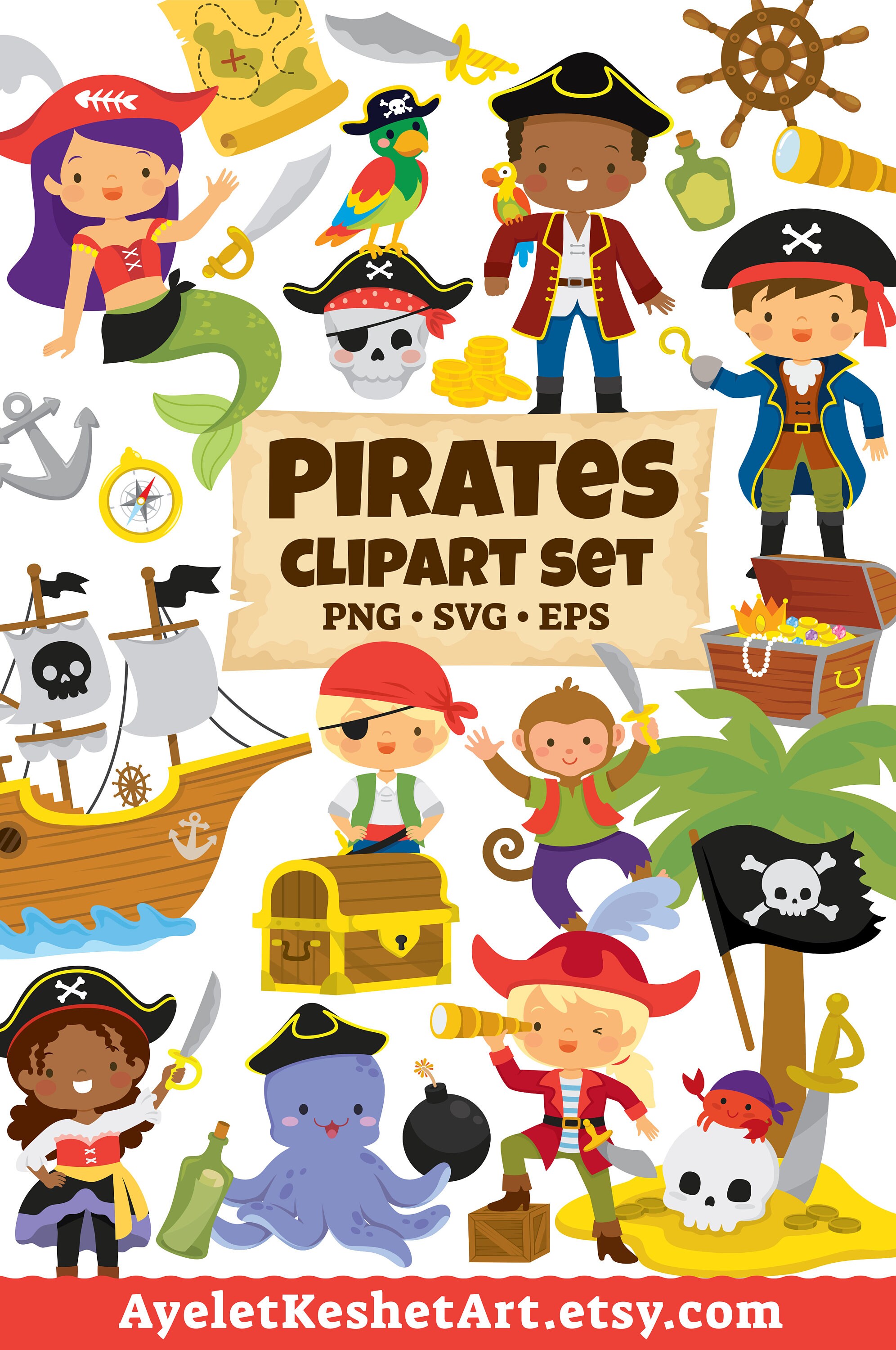 Pirate Clipart Bundle. Big Collection of Cute Pirates SVG PNG - Etsy