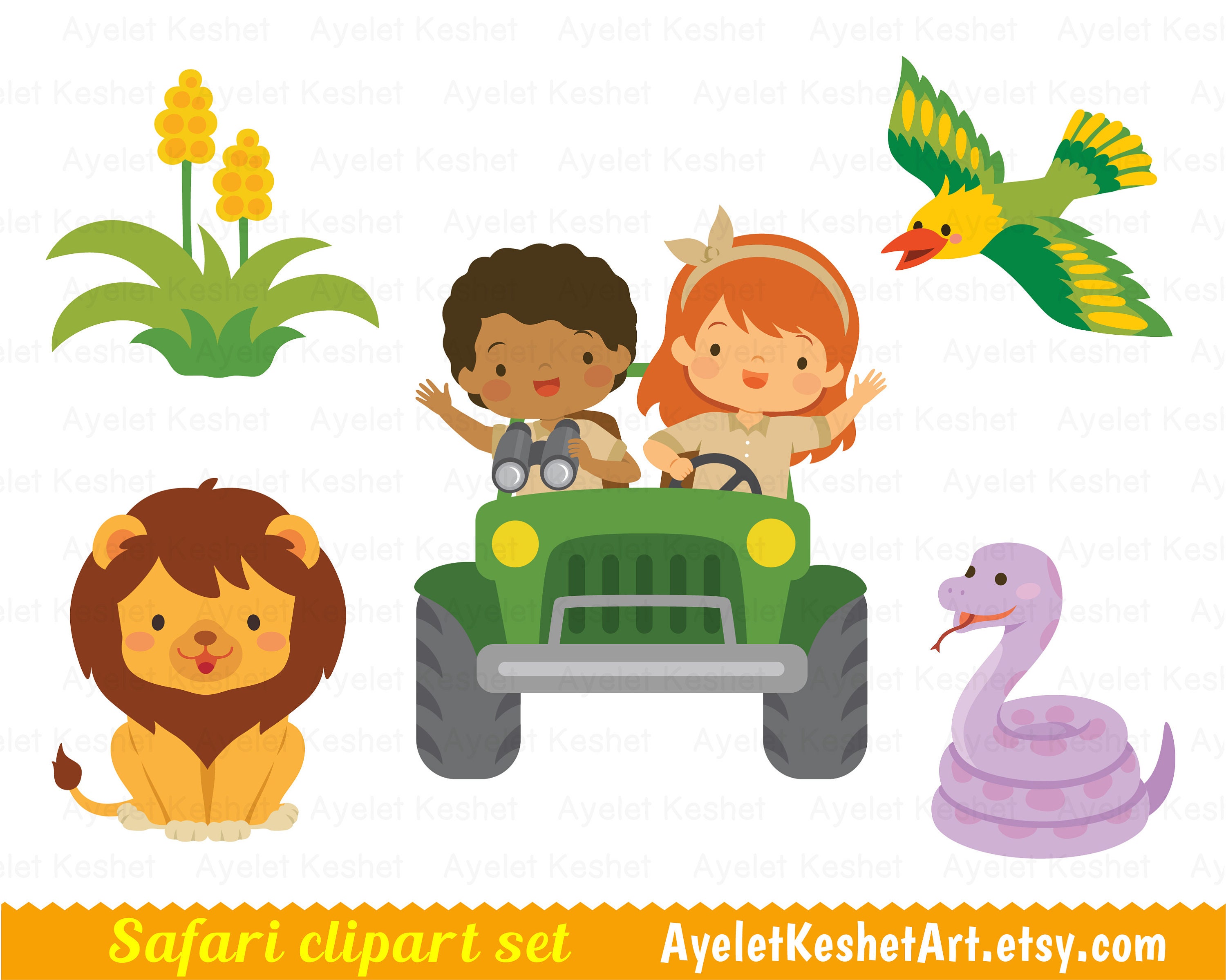 Safari Clipart Set. Digital Clipart Bundle of Safari Animals and Kids ...