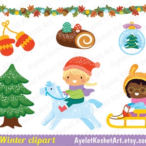 Winter Clipart Set - Cute Kids, Woodland Animals, Snow and Everything ...
