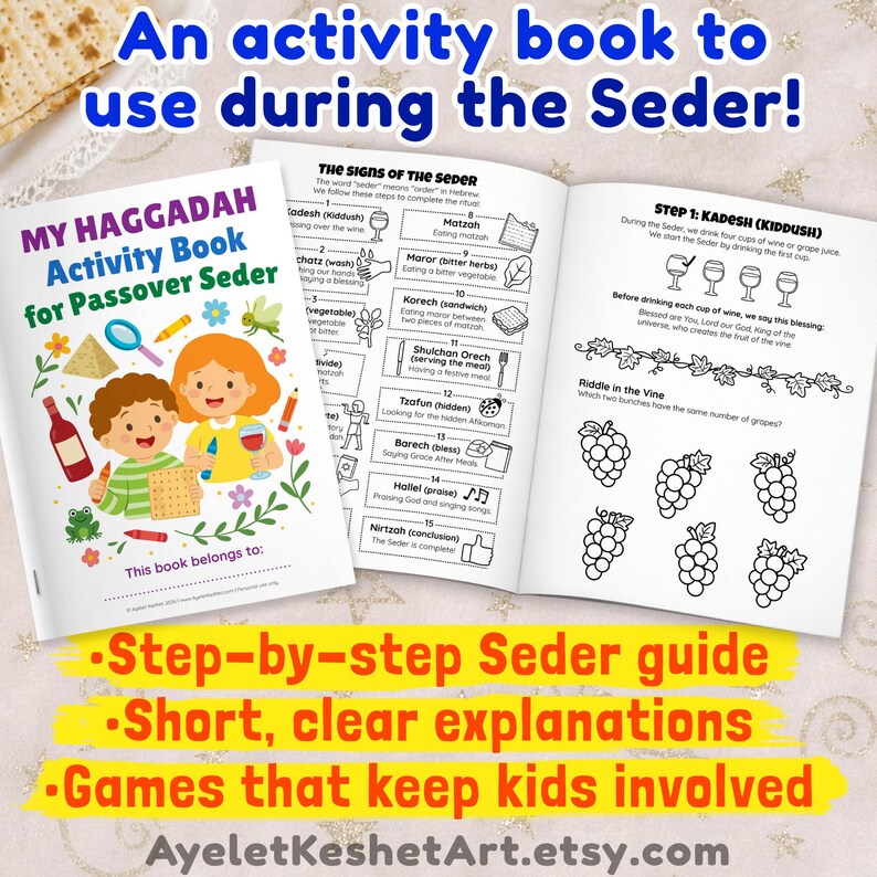 Printable Passover Seder Activity Book for Kids – Step-by-step Seder ...
