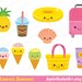 Summer Clipart Set With Cute Kawaii Cartoon Characters. 34 Digital ...