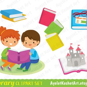 Book Clipart / Library Clipart Set. Kids Reading Books Clipart Bundle ...