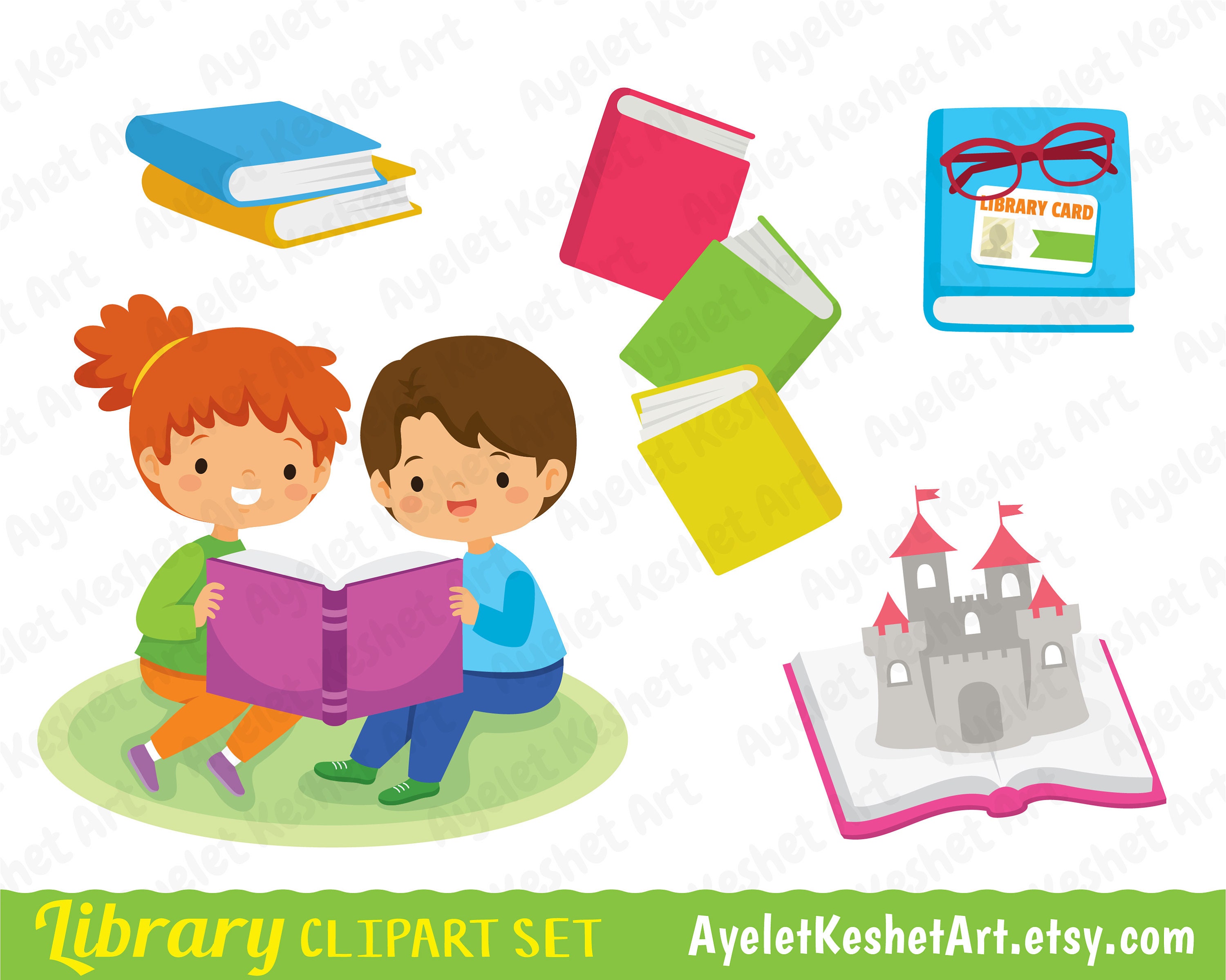 Book Clipart / Library Clipart Set. Kids Reading Books Clipart - Etsy