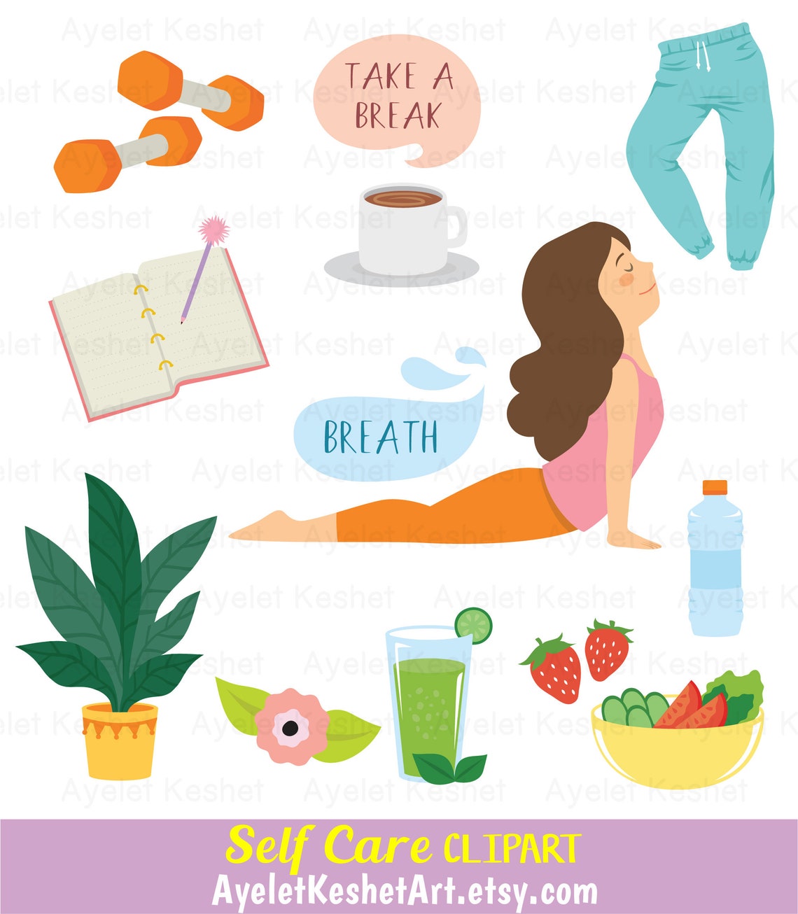 Self Care Clipart Set. Cute Clipart Bundle of Wellbeing and Health, for ...