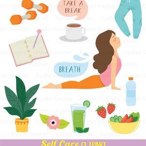 Self Care Clipart Set. Cute Clipart Bundle of Wellbeing and Health, for ...