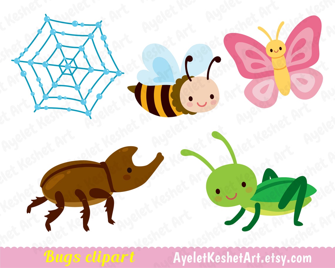 Bugs Clipart Set. Cute Bugs and Kids Enjoying Spring and Nature. SVG ...
