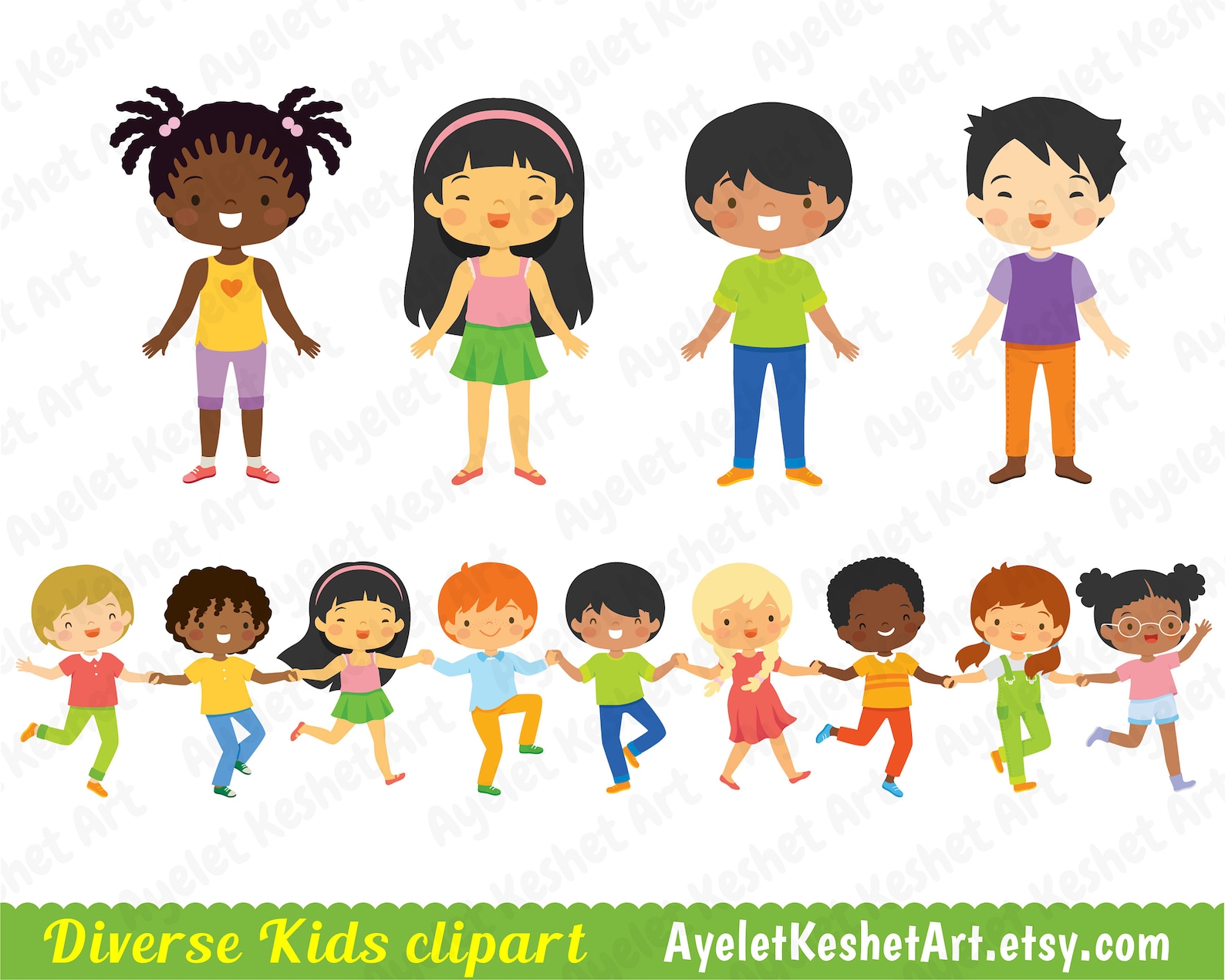 Diverse Kids Clipart. Multi Ethnic Children (white, Asian and Black ...