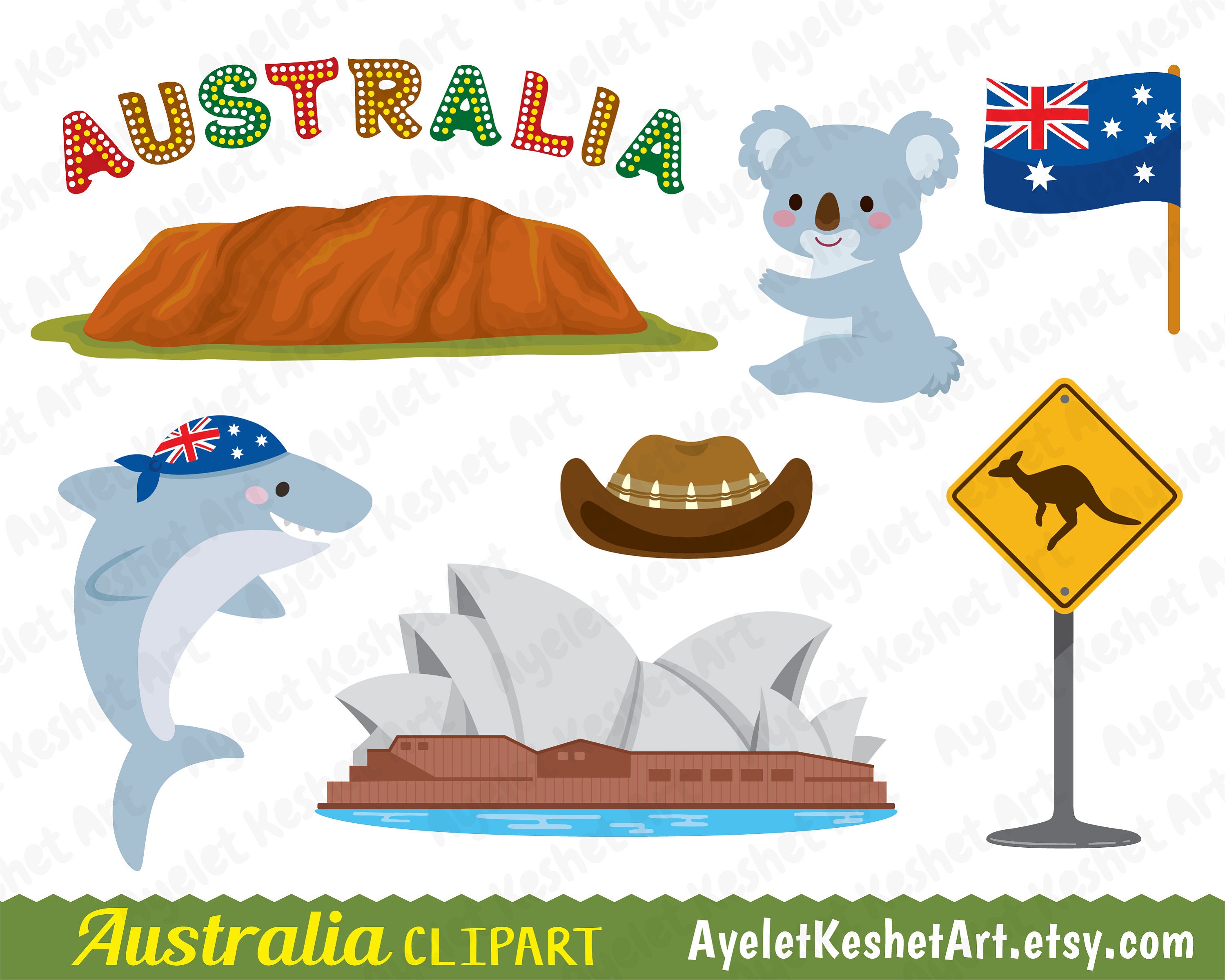 Australia Clipart Bundle. Cute Australian Animals Australian - Etsy