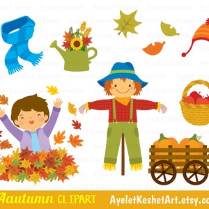 Cute Fall Clipart Set With Autumn Leaves, Kids, Forest Animals and ...