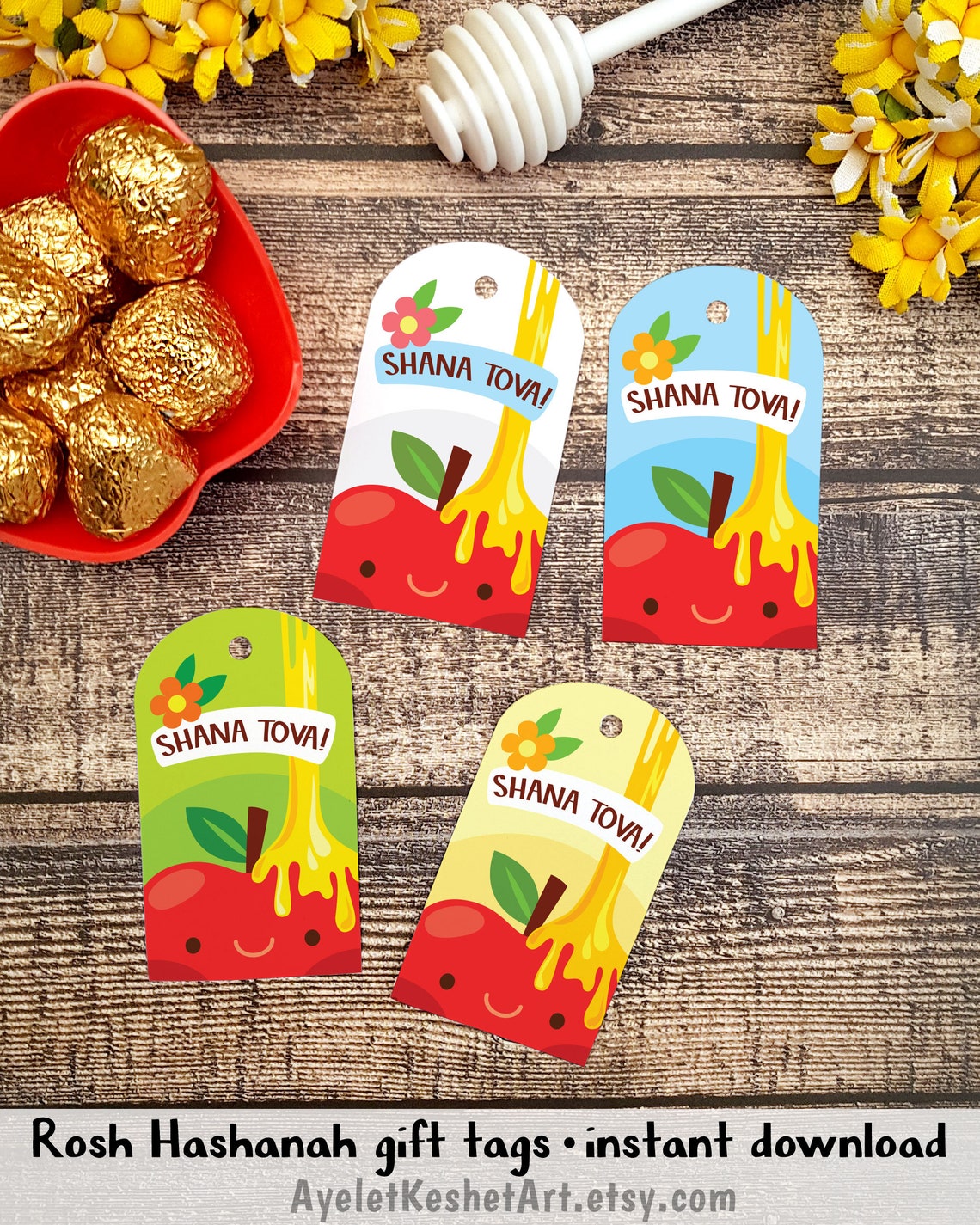 Printable Rosh Hashanah Gift Tags Set of 4 Colors. Cute - Etsy Israel