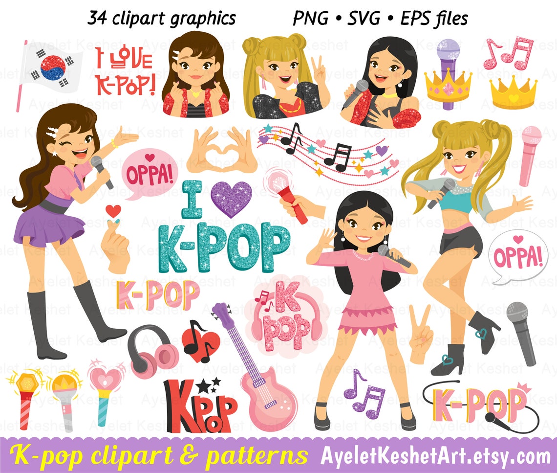 K-pop Clipart Bundle. Kpop or Korean Pop Symbols With Cute | Etsy