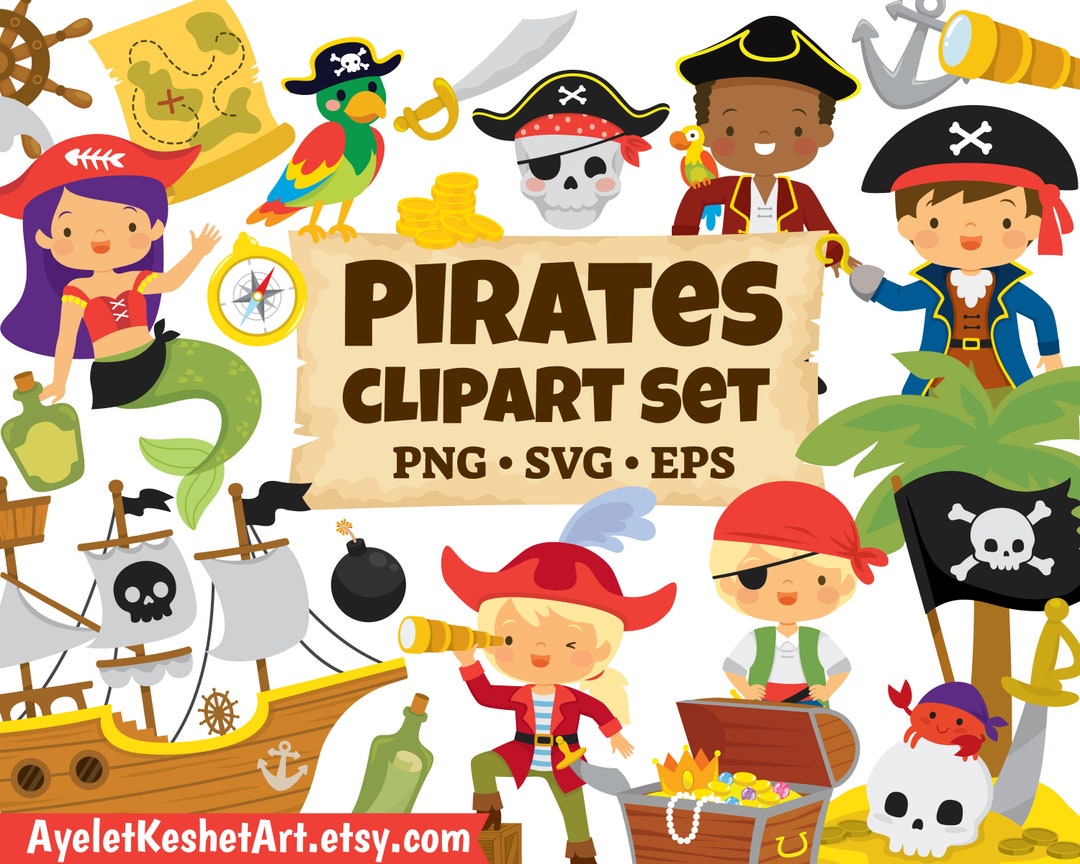 Pirate Clipart Bundle. Big Collection of Cute Pirates SVG, PNG and EPS ...