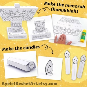 Printable Hanukkah Craft: 3D Paper Menorah (hanukkiah) for Kids to Make ...