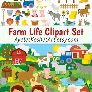 Big Farm Clipart Bundle. Farm Animals, Farm Life and Farm Kids, Plus ...