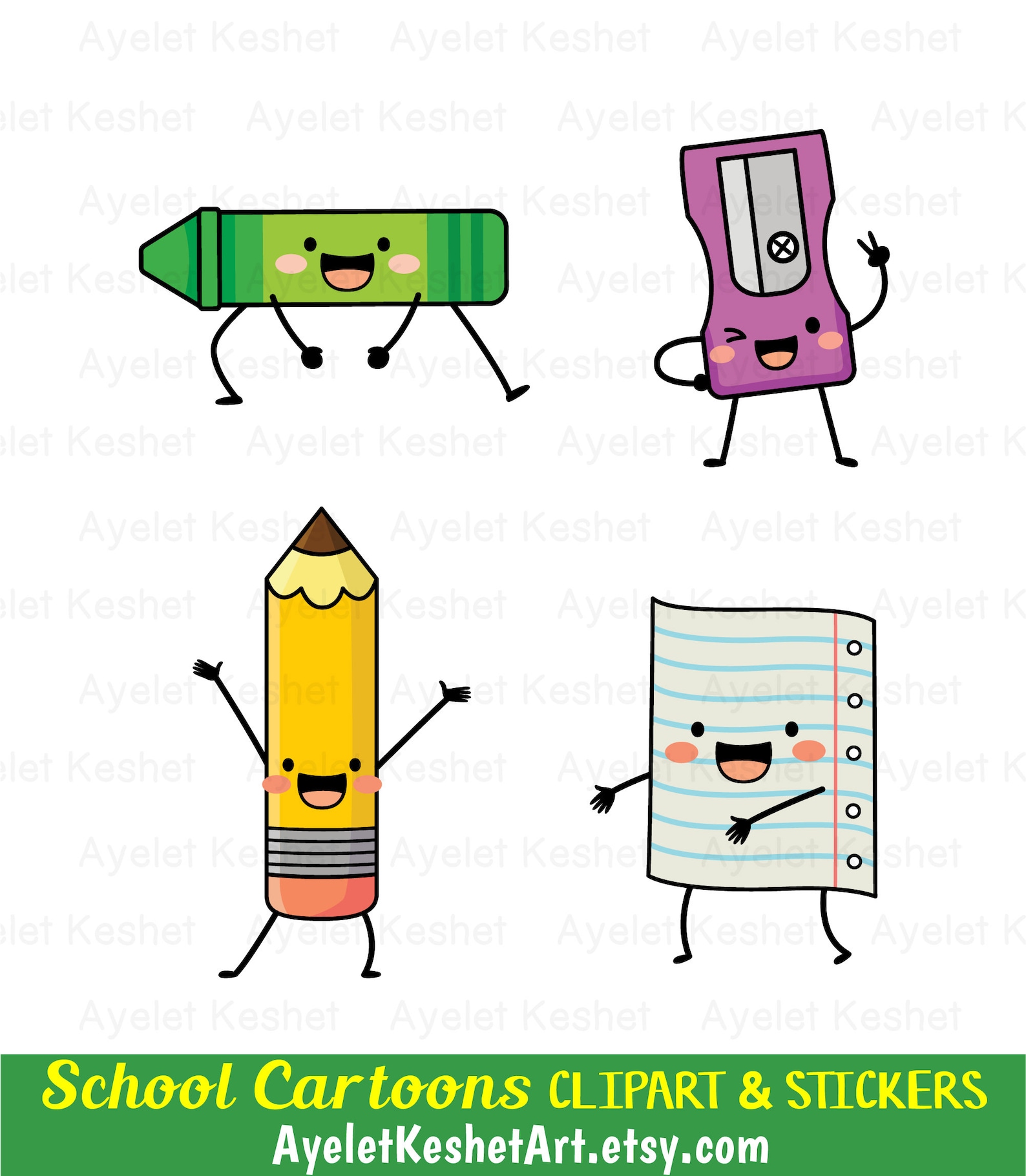 Cute School Clipart Set and Printable Stickers. Cute Digital Clipart ...
